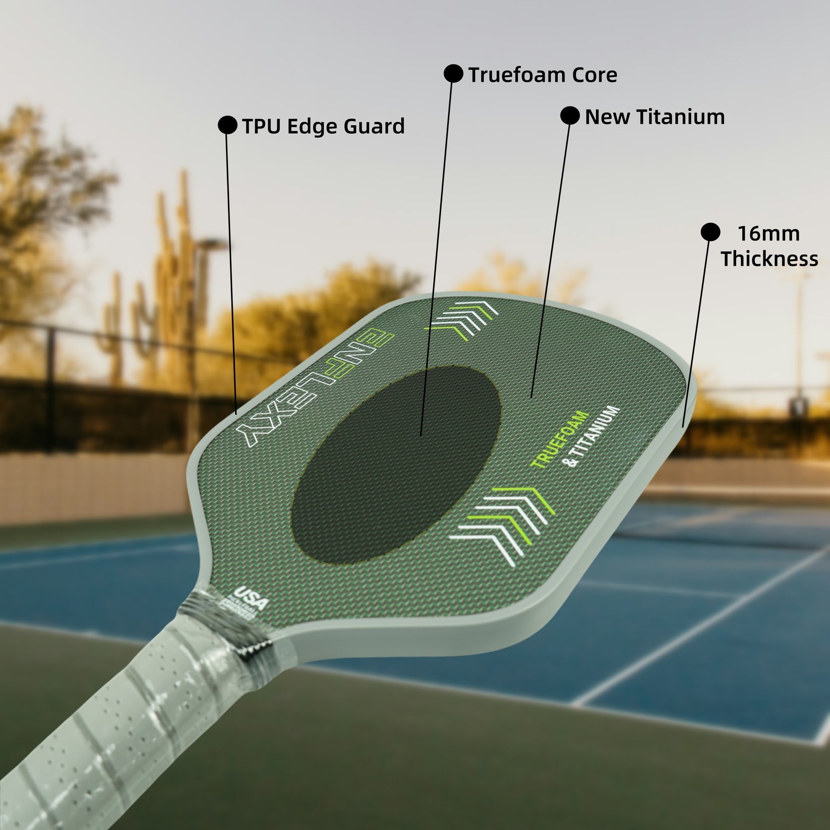 ENFLEXY Truefoam core and Green Titanium surface pickleball paddle ...